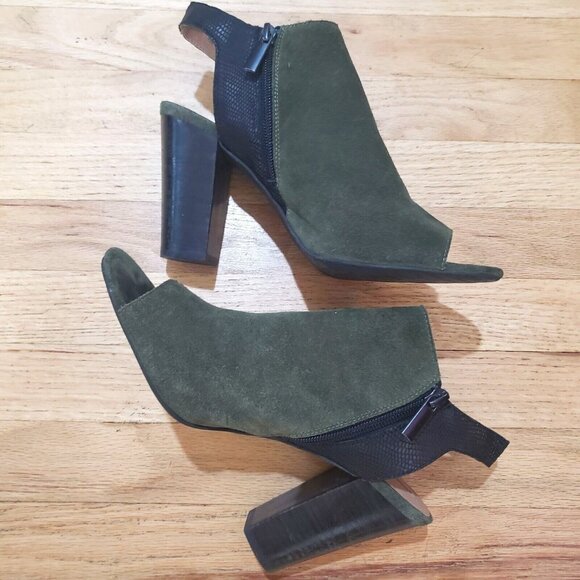 Tahari | Shoes | Tahari Mercy Shoe Suede Leather Peep Toe Booties Olive ...